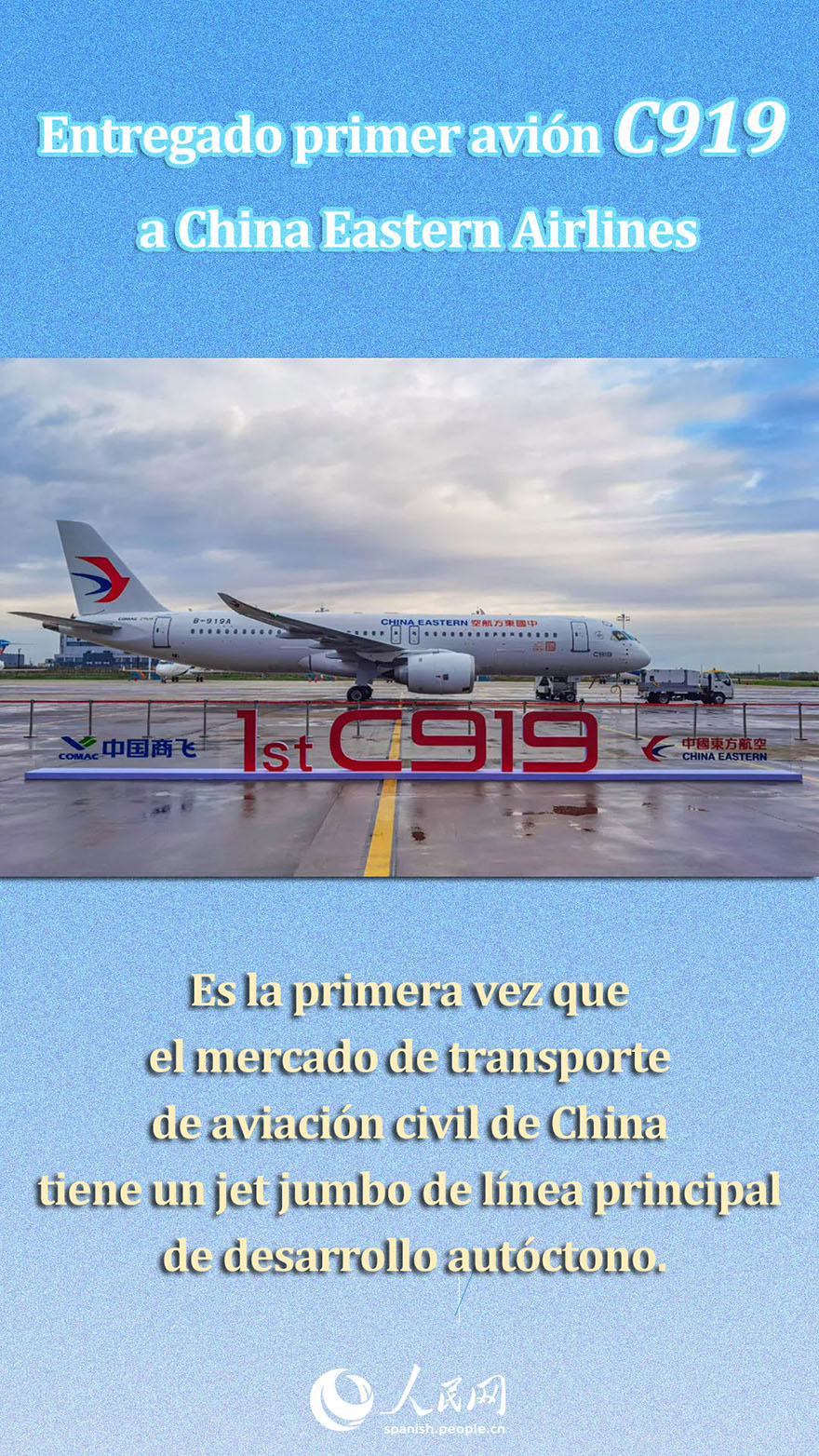 Entregado primer avión C919 a China Eastern Airlines